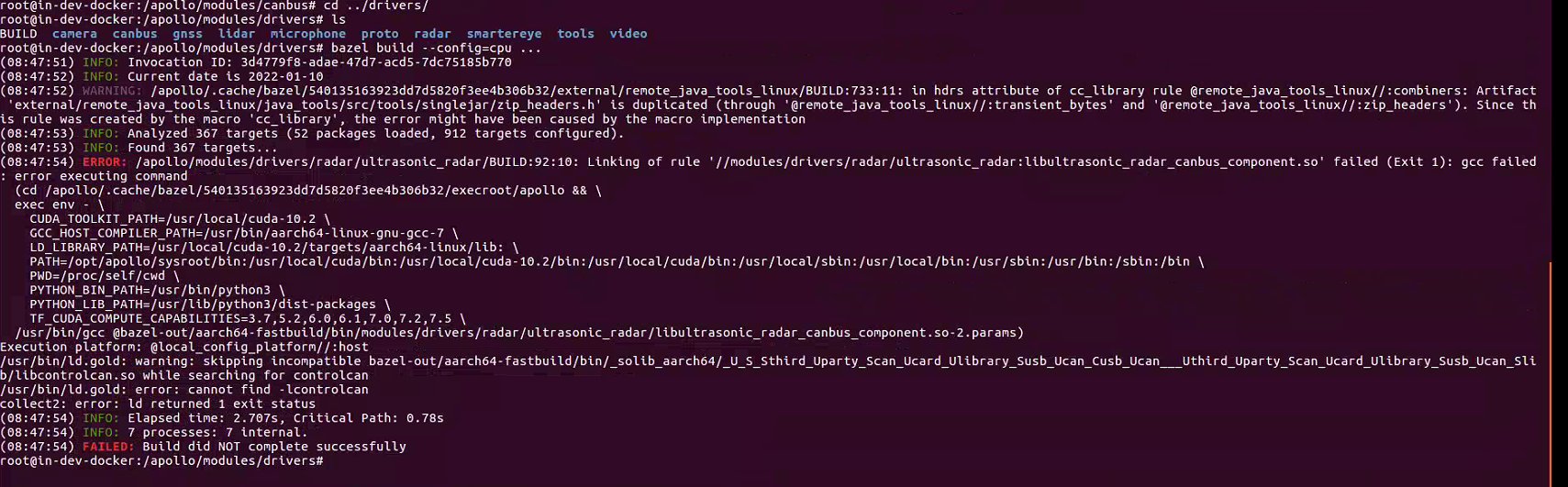 Compiling Module/drivers using Nvidia xavier (cpu 8-core carmel arm V8.2 64-bit)with Apollo6.0 ...
