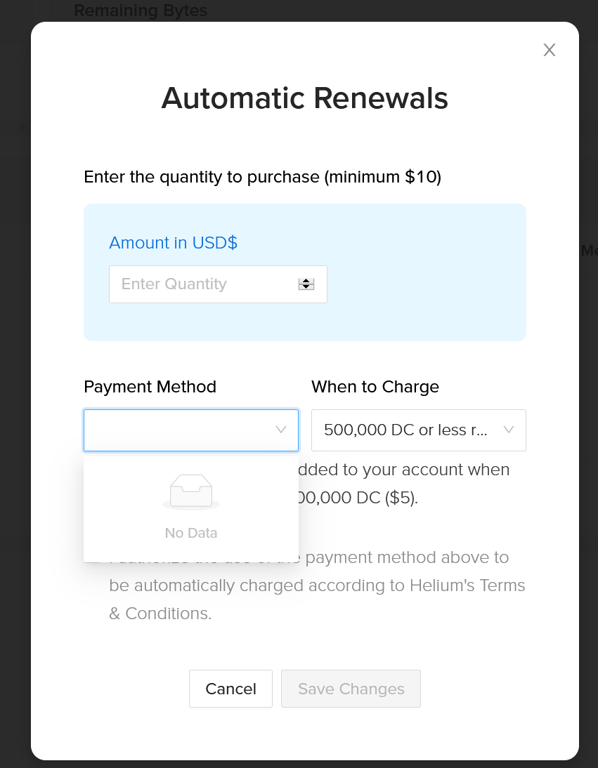 No payment options for auto renewal · Issue #575 · helium/console · GitHub
