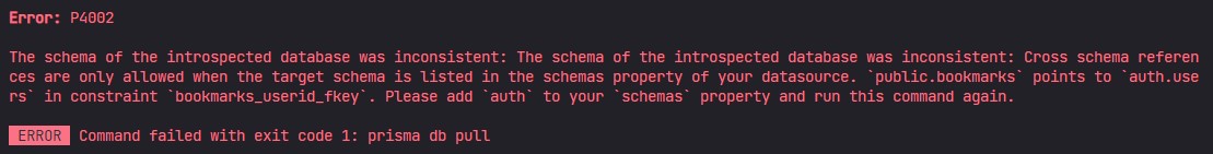 Getting P4002 error : The schema of the introspected database was inconsistent. · prisma prisma ...