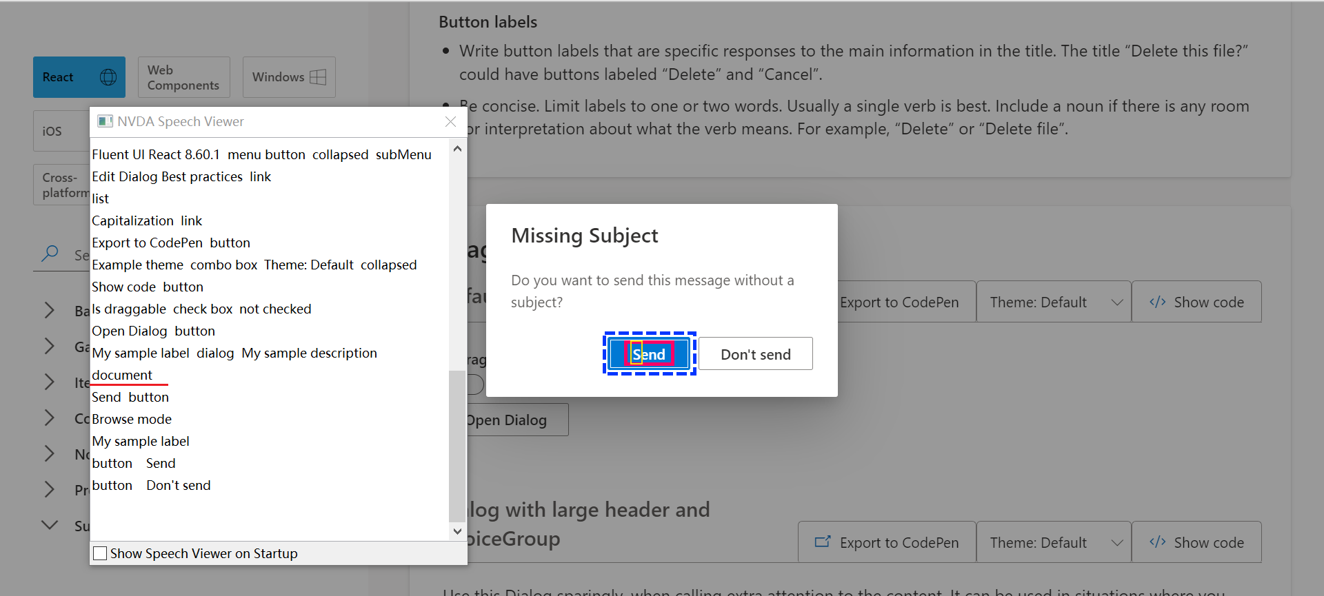 NVDA is announcing 'document' when dialog pops up. · Issue #22042 · microsoft/fluentui · GitHub