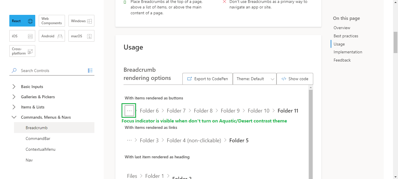 [Accessibility][Breadcrumb]: Focus indicator is not visible on more actions menu's in contrast ...