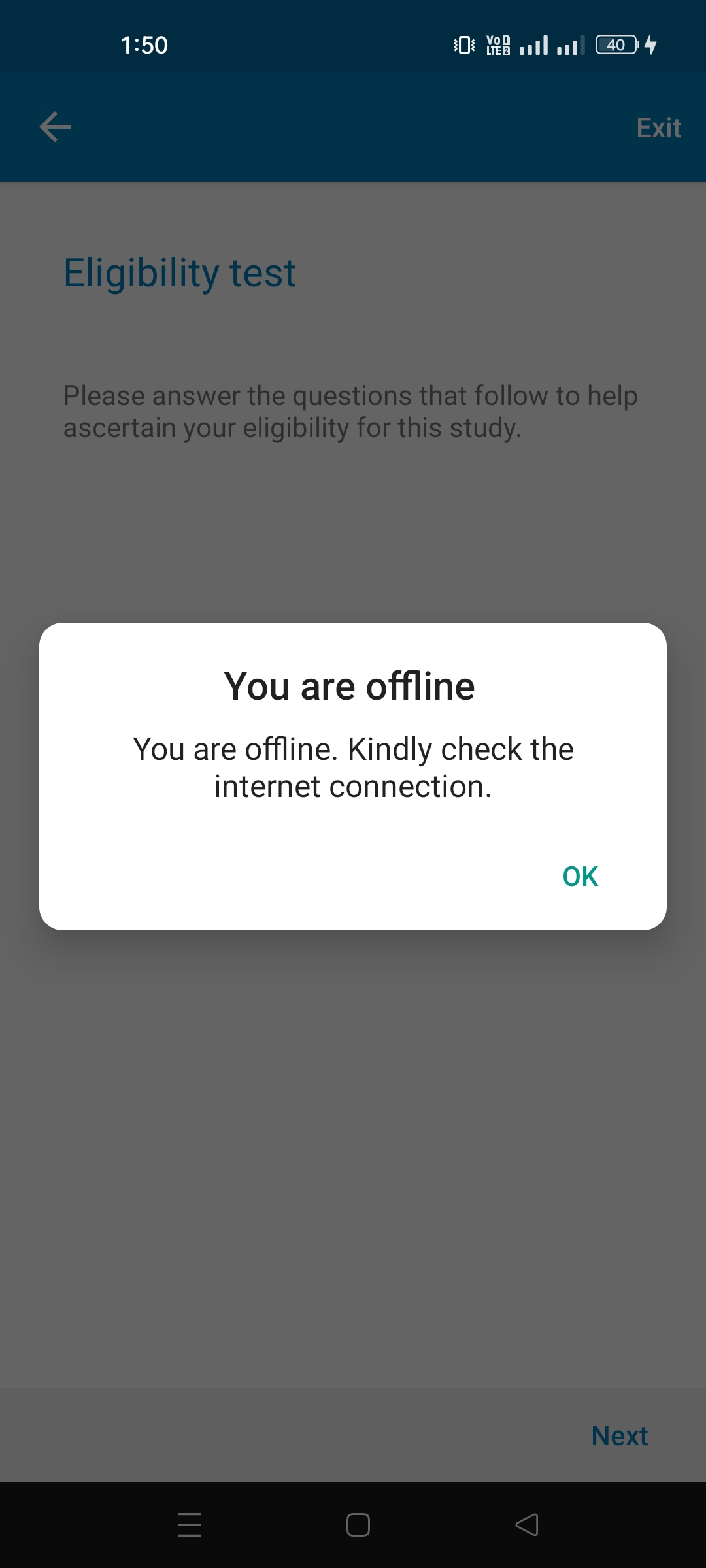 [Android] [Offline indicator] Enrollment flow > The following offline error message should get ...