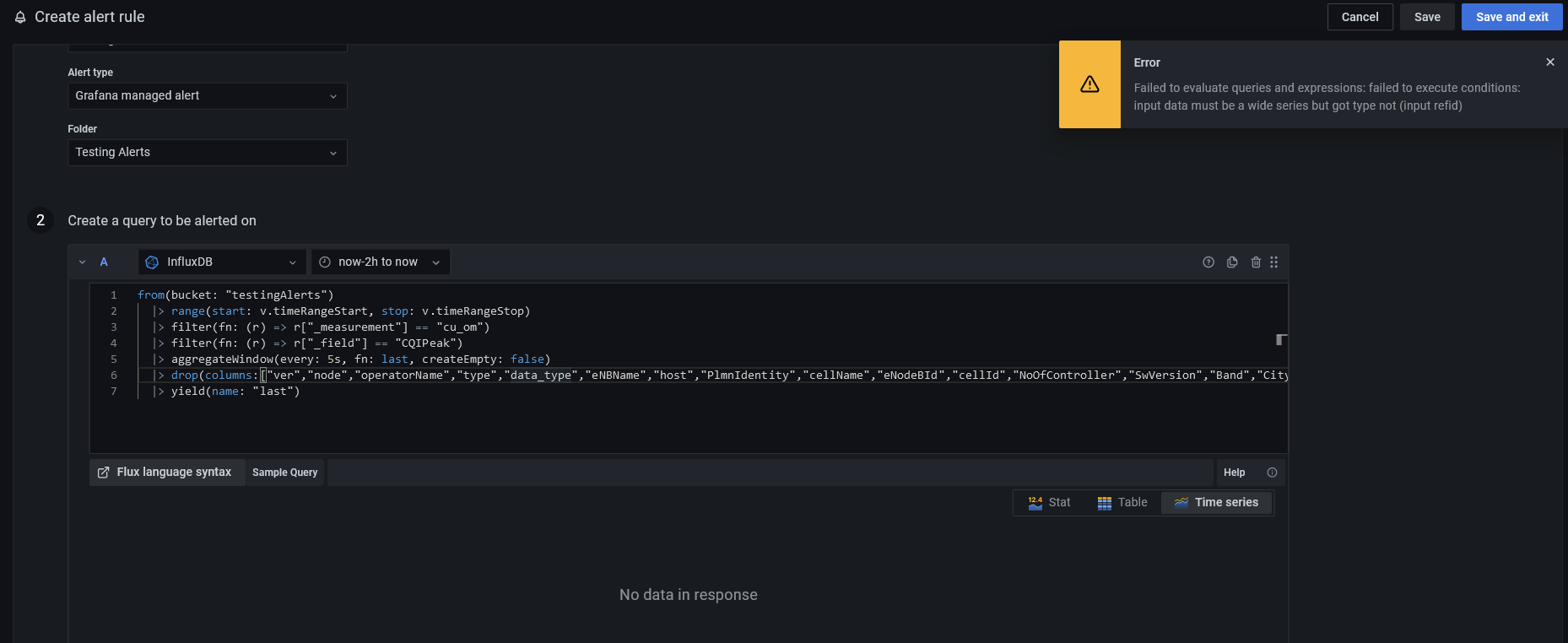 NO DATA alert notification should be sent, but error notifications are ...