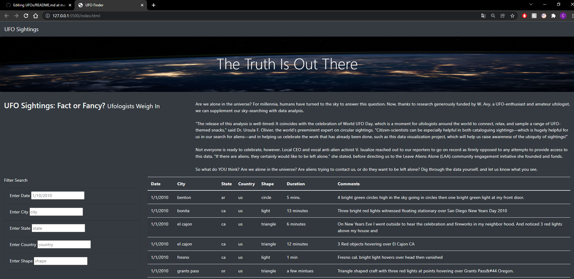 GitHub - CharlyHdz13/UFOs: Project to develop a dynamic webpage with javascript