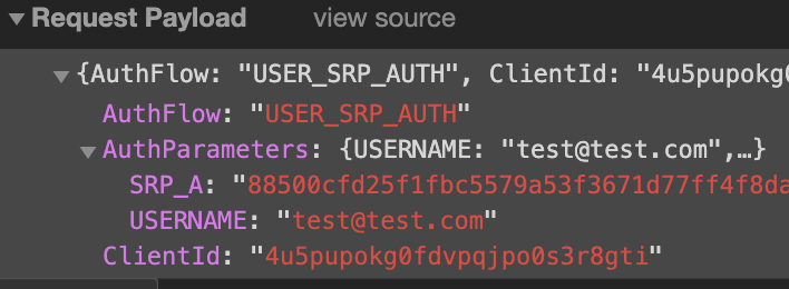 Plaintext Password Visible for 'SignUp' ONLY using USER_SRP_AUTH as CognitoUser ...