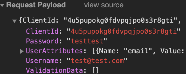 Plaintext Password Visible for 'SignUp' ONLY using USER_SRP_AUTH as CognitoUser ...