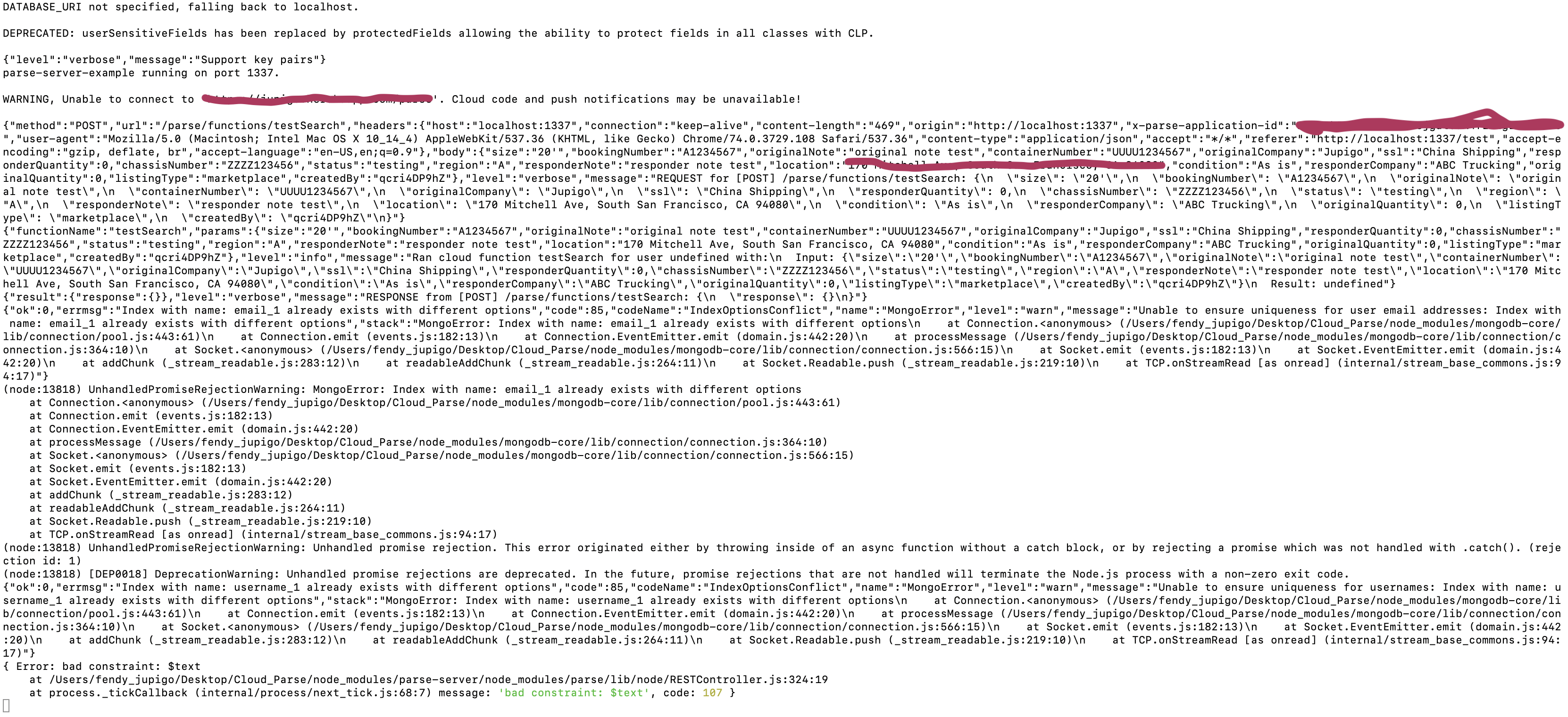 Full Text Return Error Bad Constraint Parse Server Latest Version · Issue 5539 · Parse