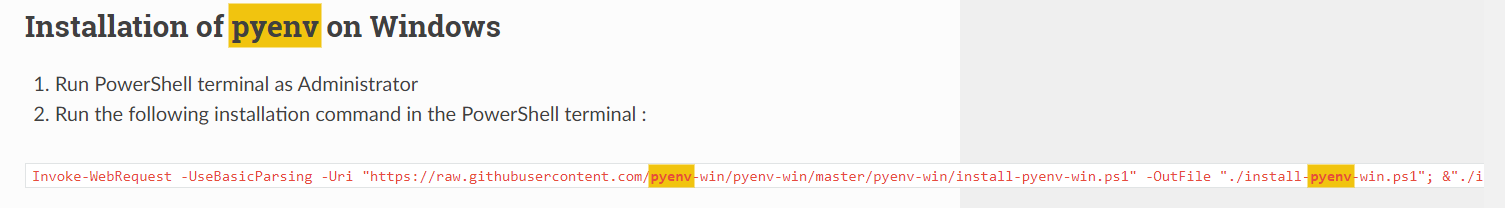 Fix The Installing Pyenv On Windows Formatting In Documentation And Update Docs Requirment To
