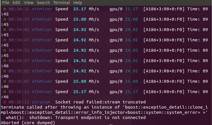 Socket read failed: stream truncated terminate · Issue #1581 · ethereum-mining/ethminer · GitHub