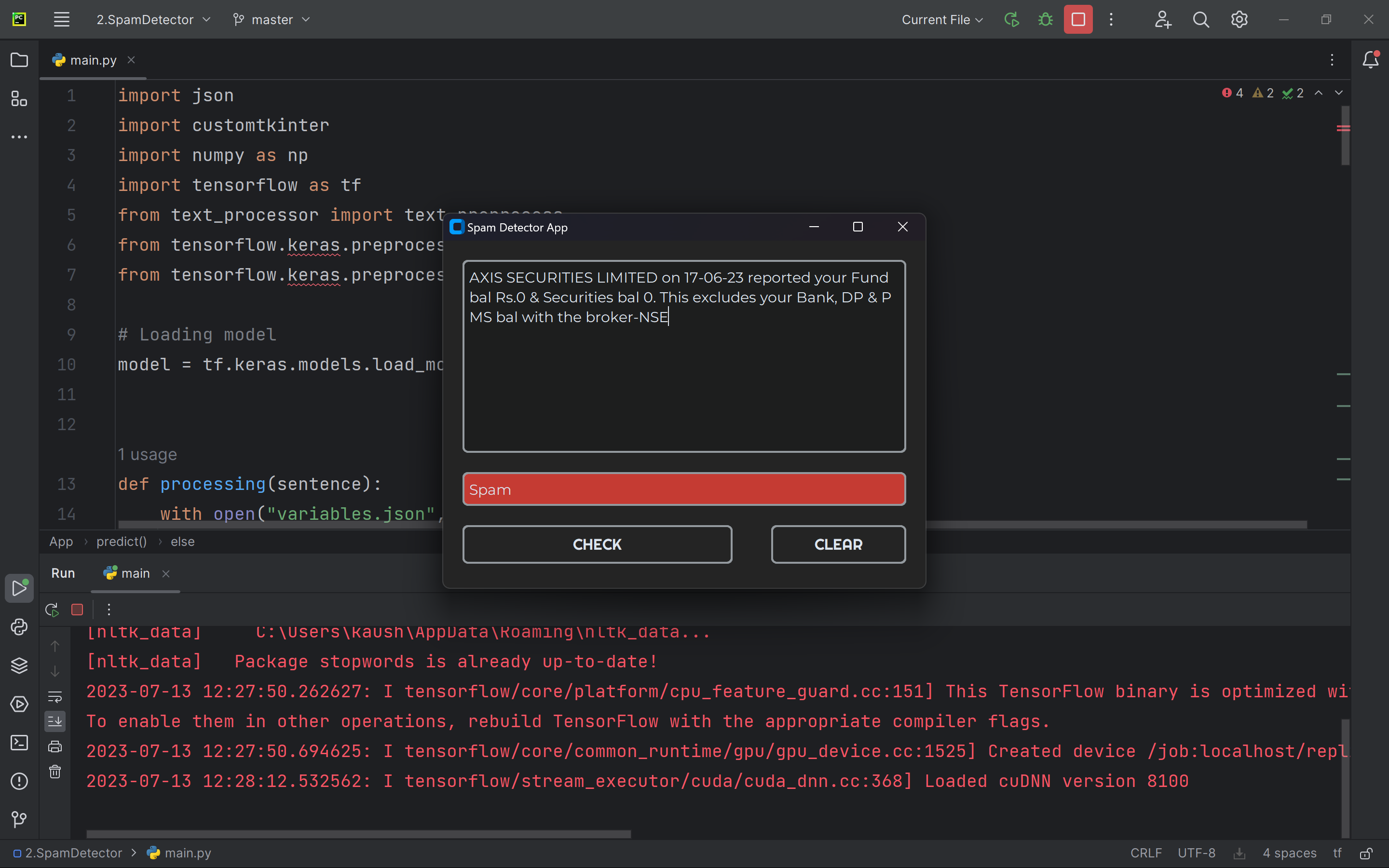 GitHub - Enthusiast101/SpamDetector: This is a project to determine whether a message is a Spam ...