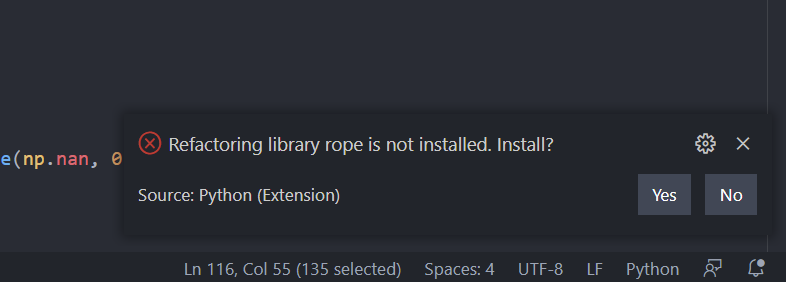 Extract Method/Extract Variable in the Context Menu are not mapped to Pylance refactorings ...