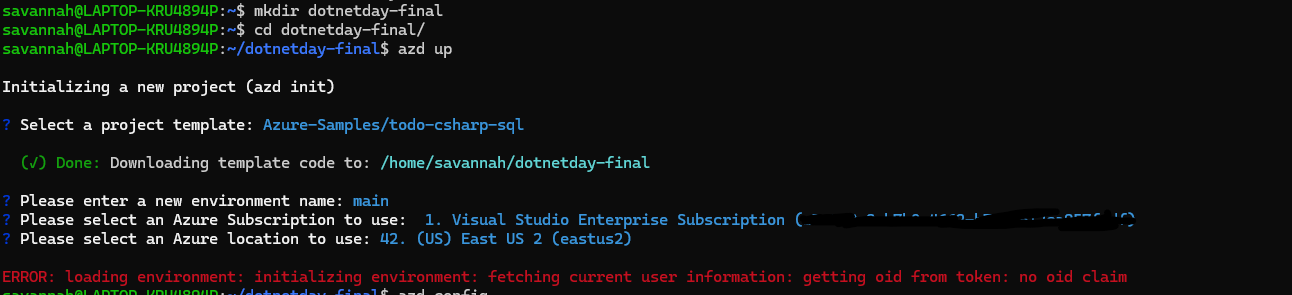 Cannot run `azd init` or `azd up` - "no oid claim" · Issue #1842 · Azure/azure-dev · GitHub