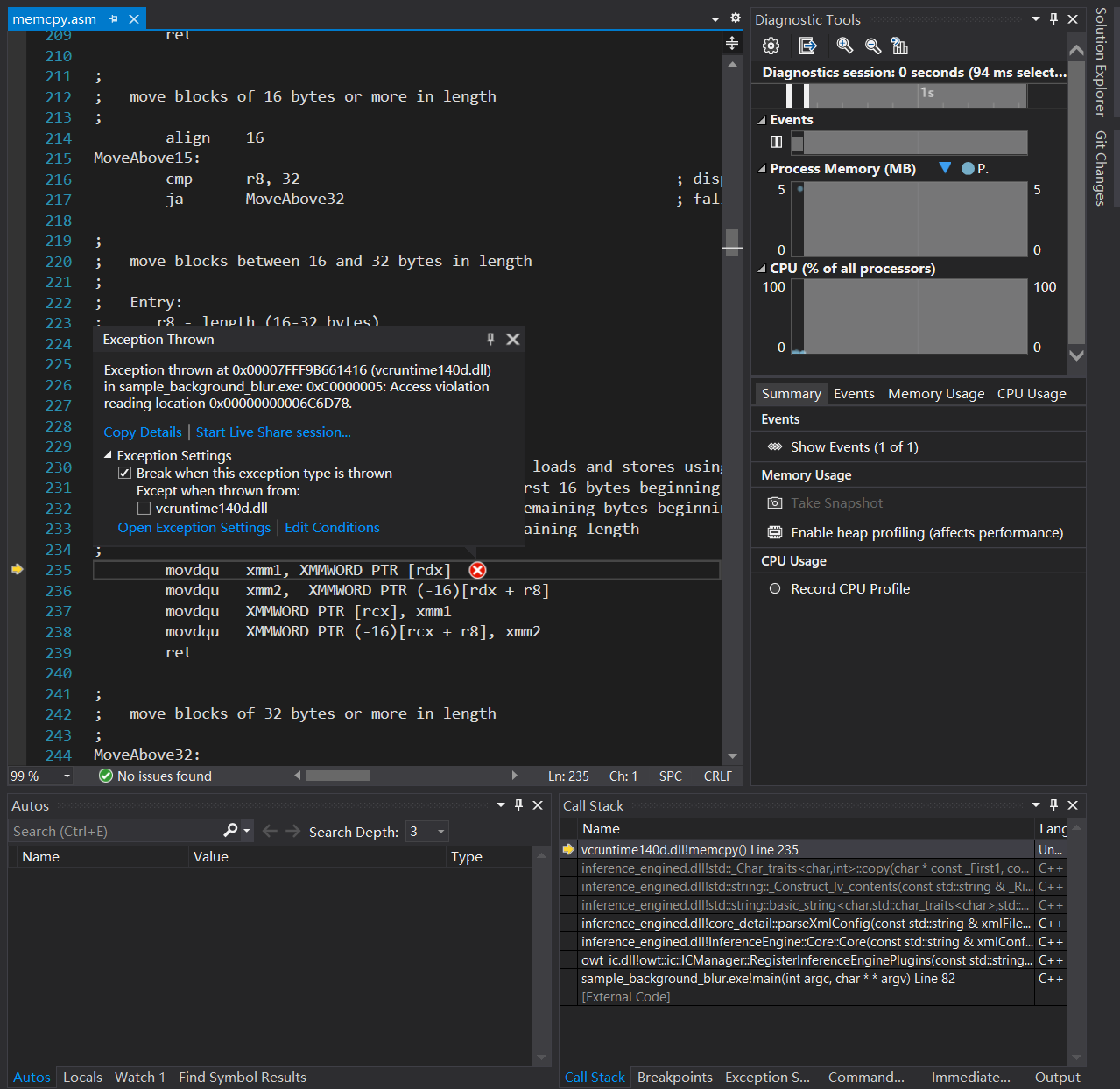 Bug Segmentation Fault In Debug Mode When Initializing Core · Issue 8698 · Openvinotoolkit