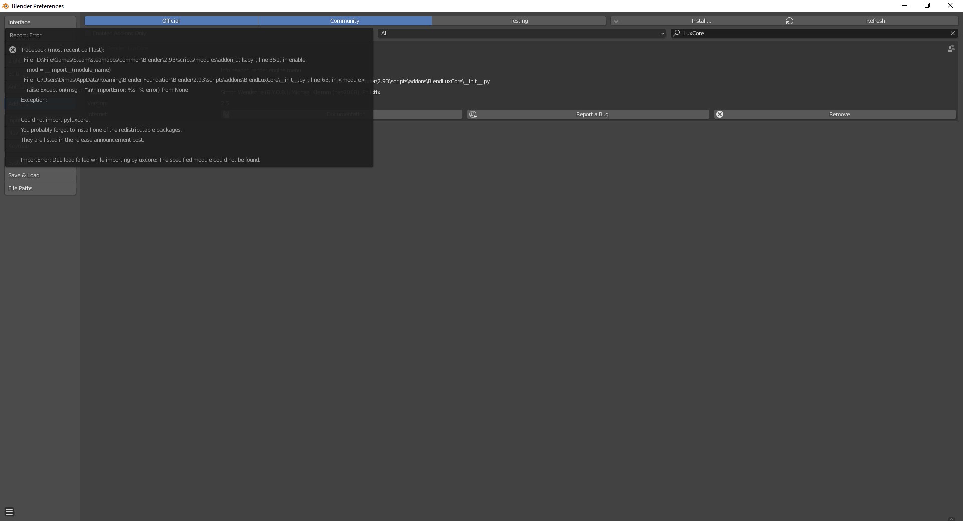 Can't Install Luxcore on Blender · Issue #724 · LuxCoreRender/BlendLuxCore · GitHub