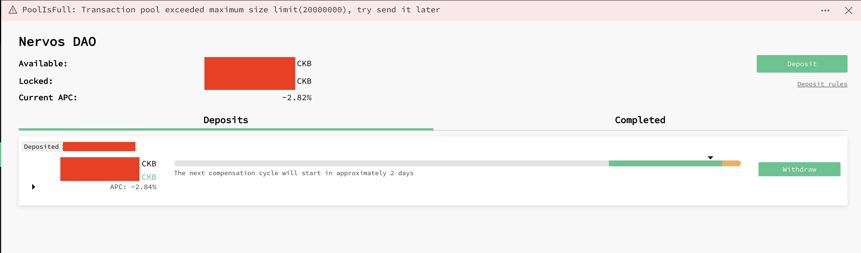 Unable to withdraw from Nervos DOA · Issue #2208 · nervosnetwork/neuron · GitHub