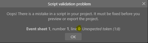 script validation problem, line zero-based · Issue #6693 · Scirra/Construct-bugs · GitHub