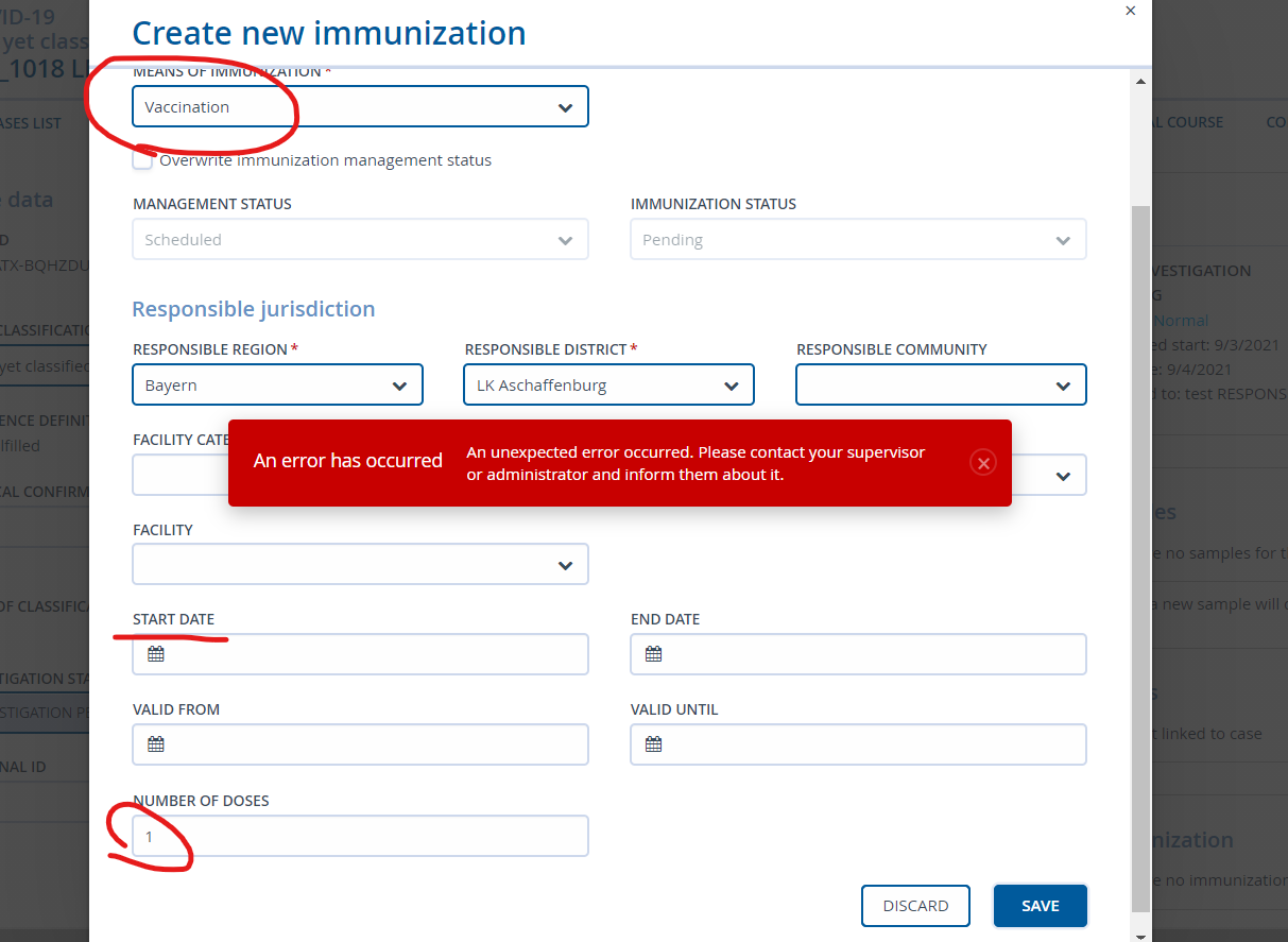 [Immunizations] Error if number of doses is filled in but the start date is not selected in the ...