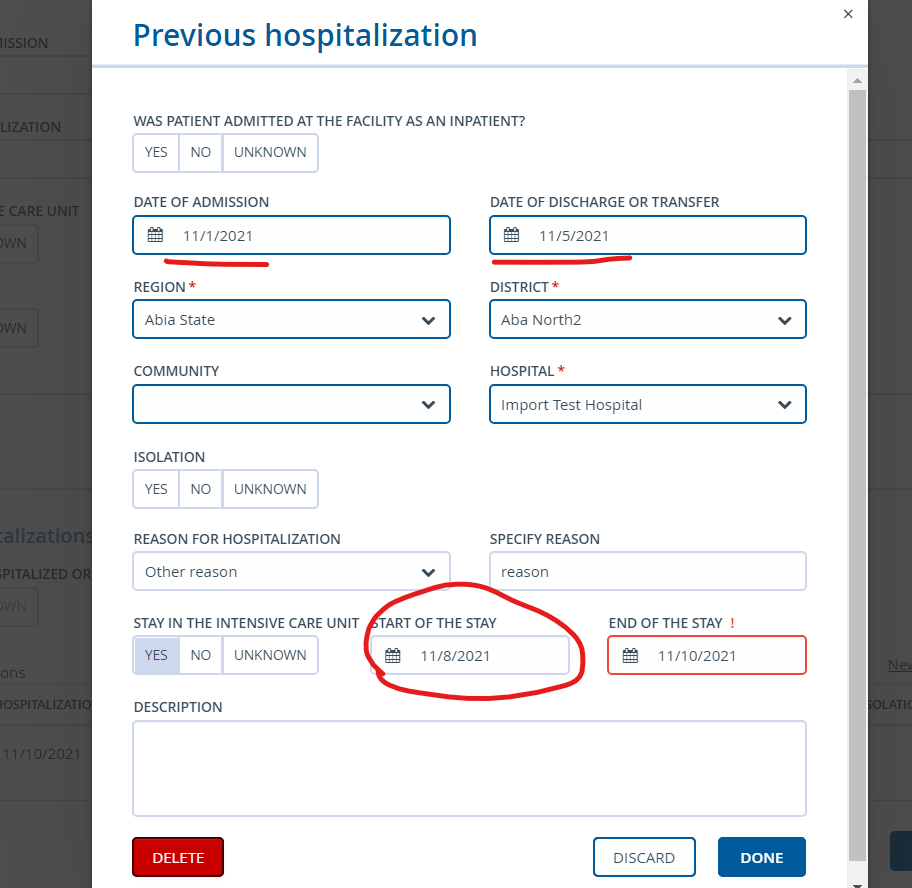 [Hospitalization] On the Previous Hospitalization form, the 'Start date ...