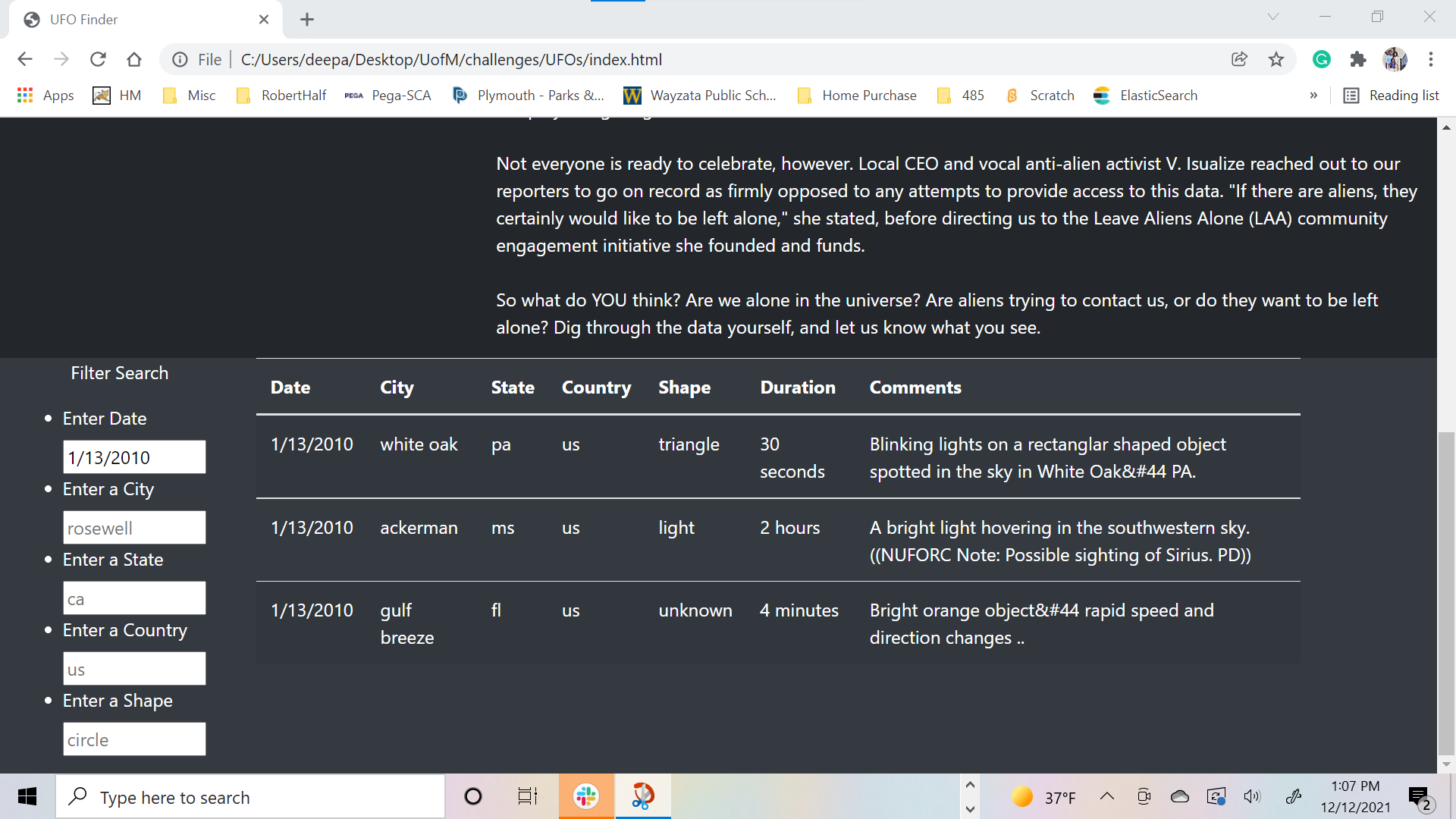 GitHub - DeepaFrancis/UFOs