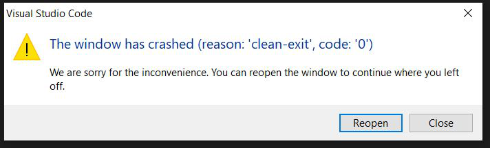 The window crashes (reason: 'clean-exit',code:0) · Issue #134291 ...