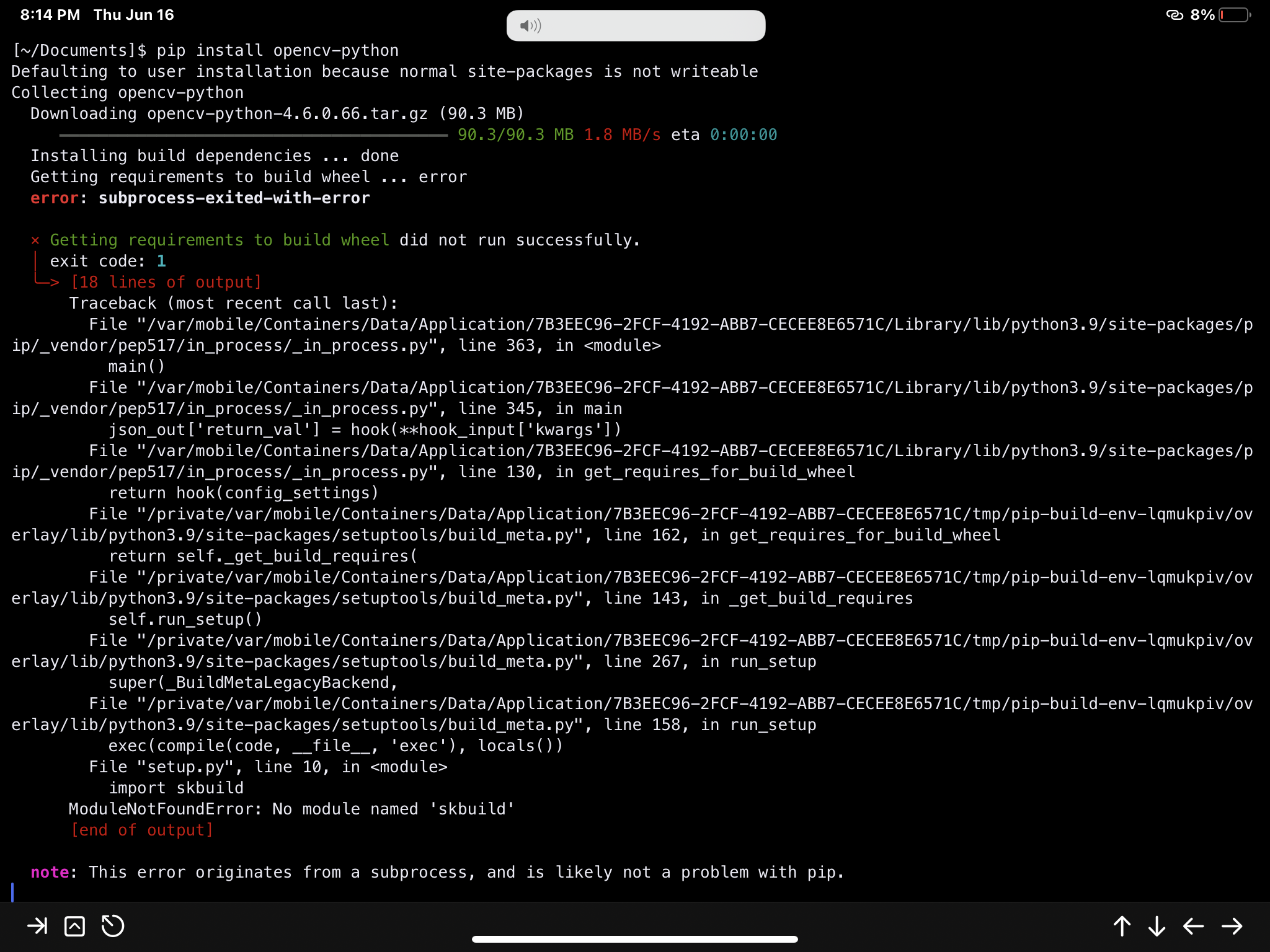 Pip install openCV · Issue #417 · holzschu/a-shell · GitHub