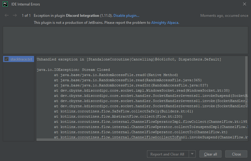 Issue With The Plugin Ide Error · Issue 356 · Almighty Alpacajetbrains Discord Integration 