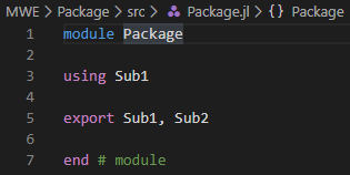 Bug: Squiggly lines on exported module names · Issue #1140 · julia-vscode/julia-vscode · GitHub