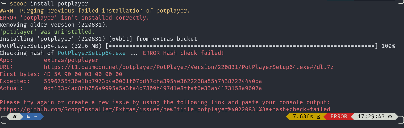 Potplayer220831 Hash Check Failed · Issue 9239 · Scoopinstallerextras · Github