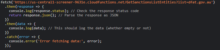 When accessing the GetSanctionsListEntities API endpoint using the URL ...