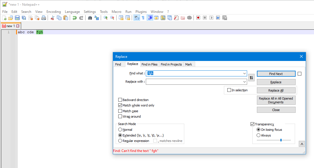 Find/Replace dialog doesn't find occurrencies on searching text with a leading or ending space(s ...