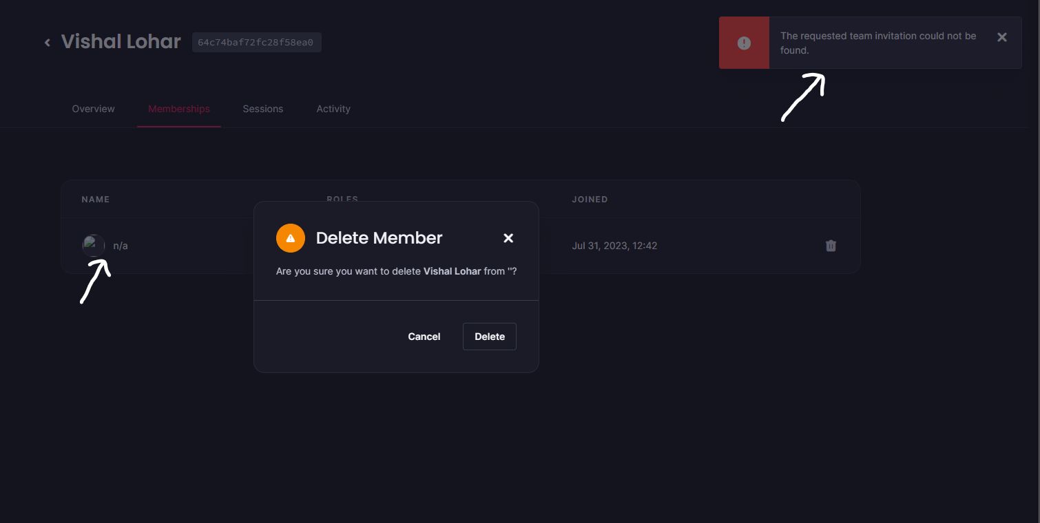 🐛 Bug Report: Unable to delete team membership from user profile if the team doesn't exist ...