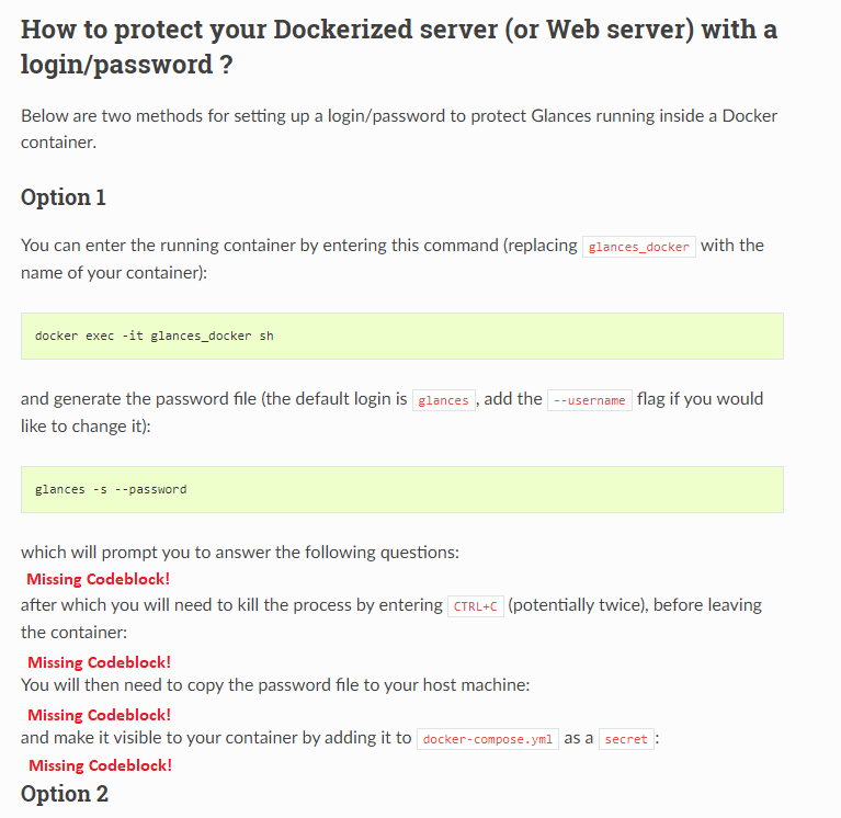 Broken `code-block` sections in current Docs · Issue #2115 · nicolargo/glances · GitHub