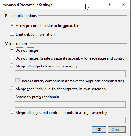 Visual Studio 2019 > Publish > "Advanced Precompile Settings" - Help page end at "Unable to ...