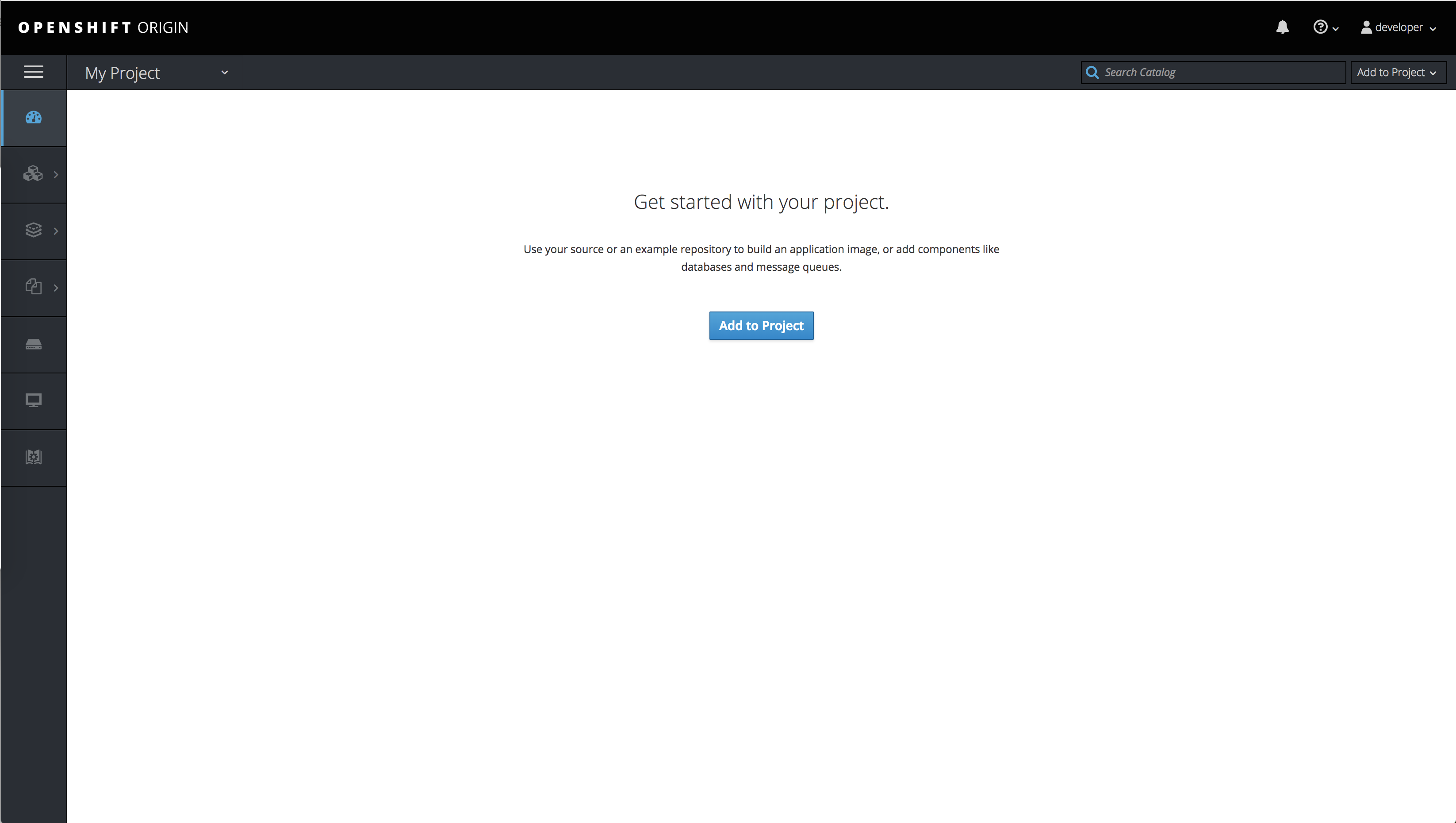 Project overview empty state Add to Project button links to catalog ...