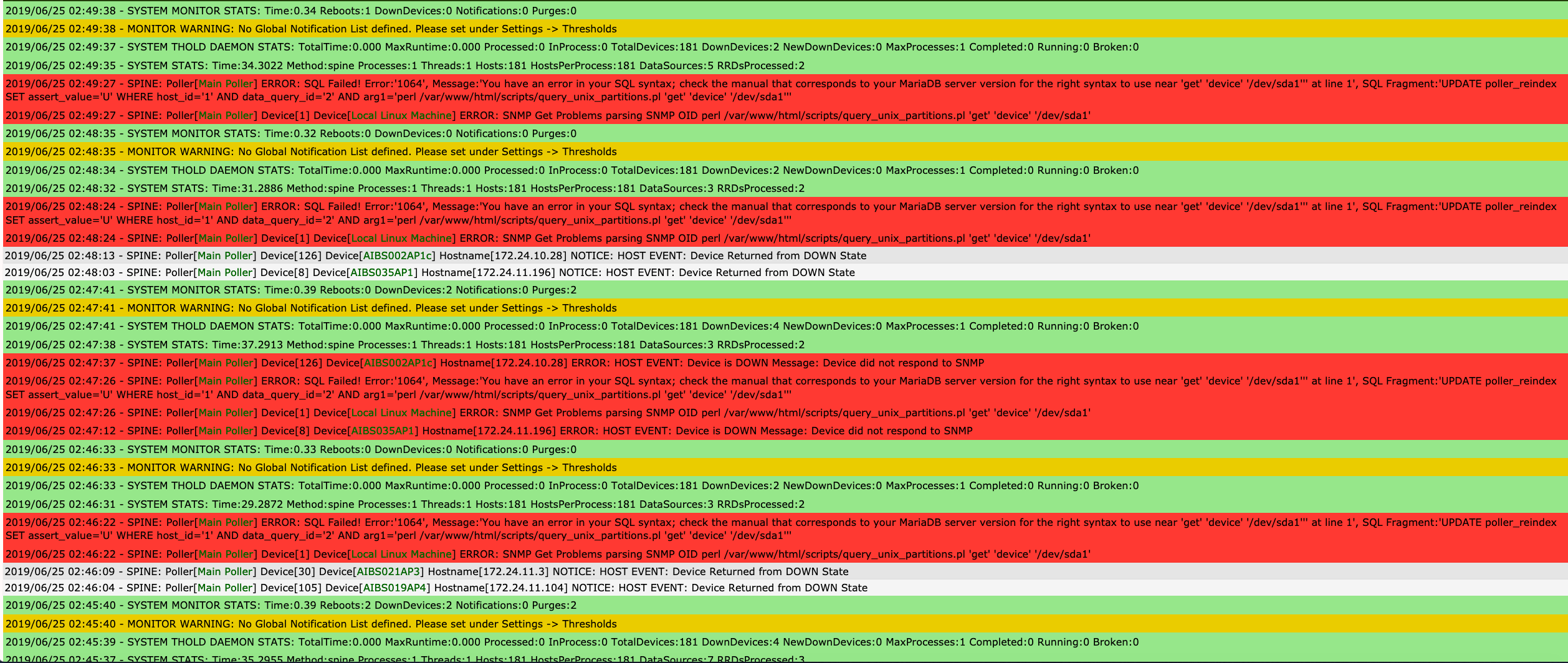 SPINE: Poller[1] Device[1] ERROR: SNMP Get Problems parsing SNMP OID perl /var/www/html/scripts ...