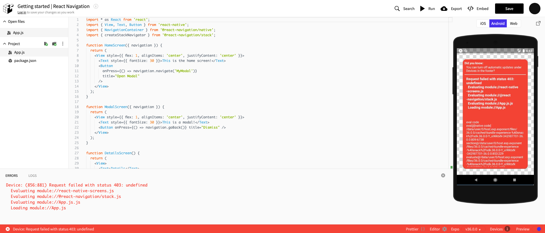 Modal mode not working in stack navigator v5 · Issue #7755 · react-navigation/react-navigation ...