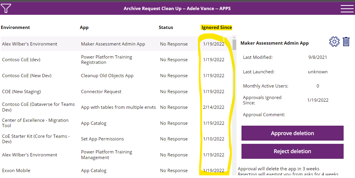 [CoE Starter Kit - QUESTION] Question about request of "App and Flow Archive and Clean Up View ...