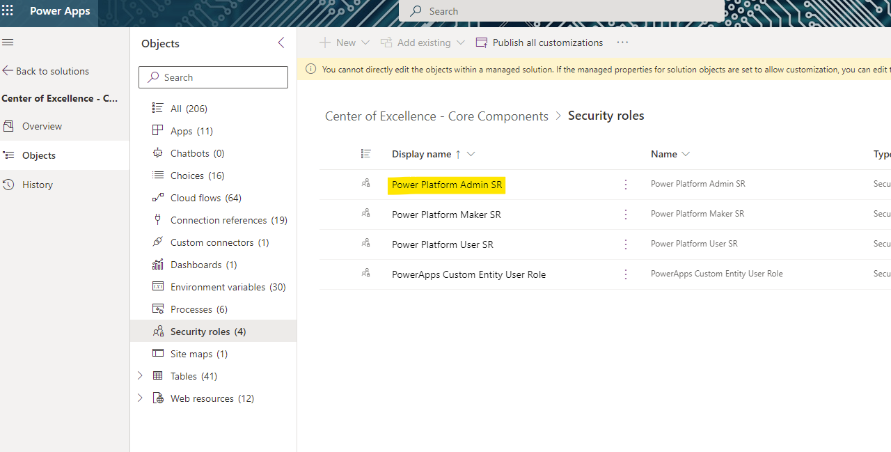 [CoE Starter Kit - BUG] Missing prvReadSolution privilege in Power Platform Admin SR role - for ...