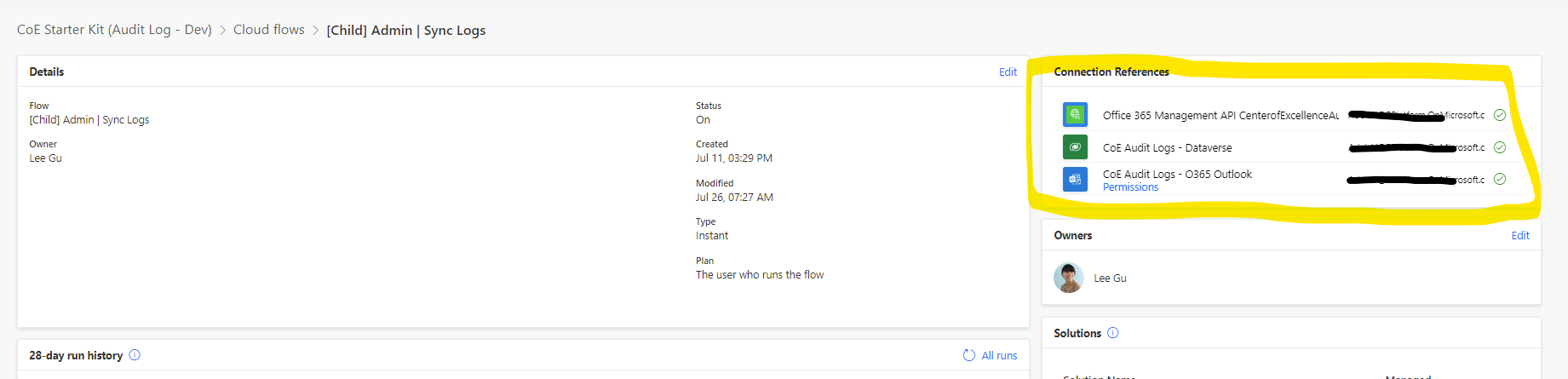 [CoE Starter Kit - BUG] Cannot add Dataverse Connection to [Child] Admin | Sync logs flow after ...