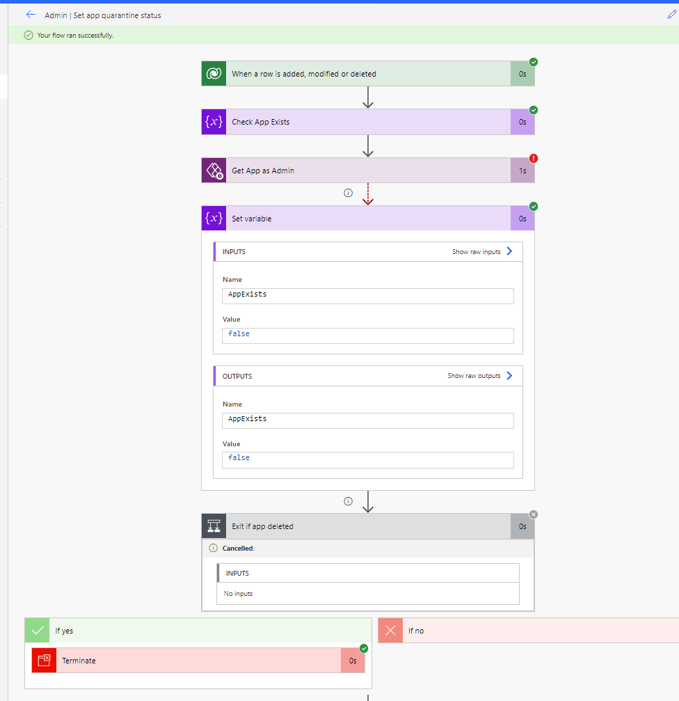 [CoE Starter Kit - BUG] Admin | Set app quarantine status --> Fails if app already deleted ...