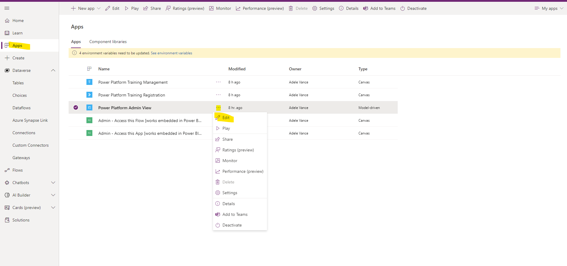PowerPlatform Admin View cannot be associated to more than one component library · Issue #4375 ...
