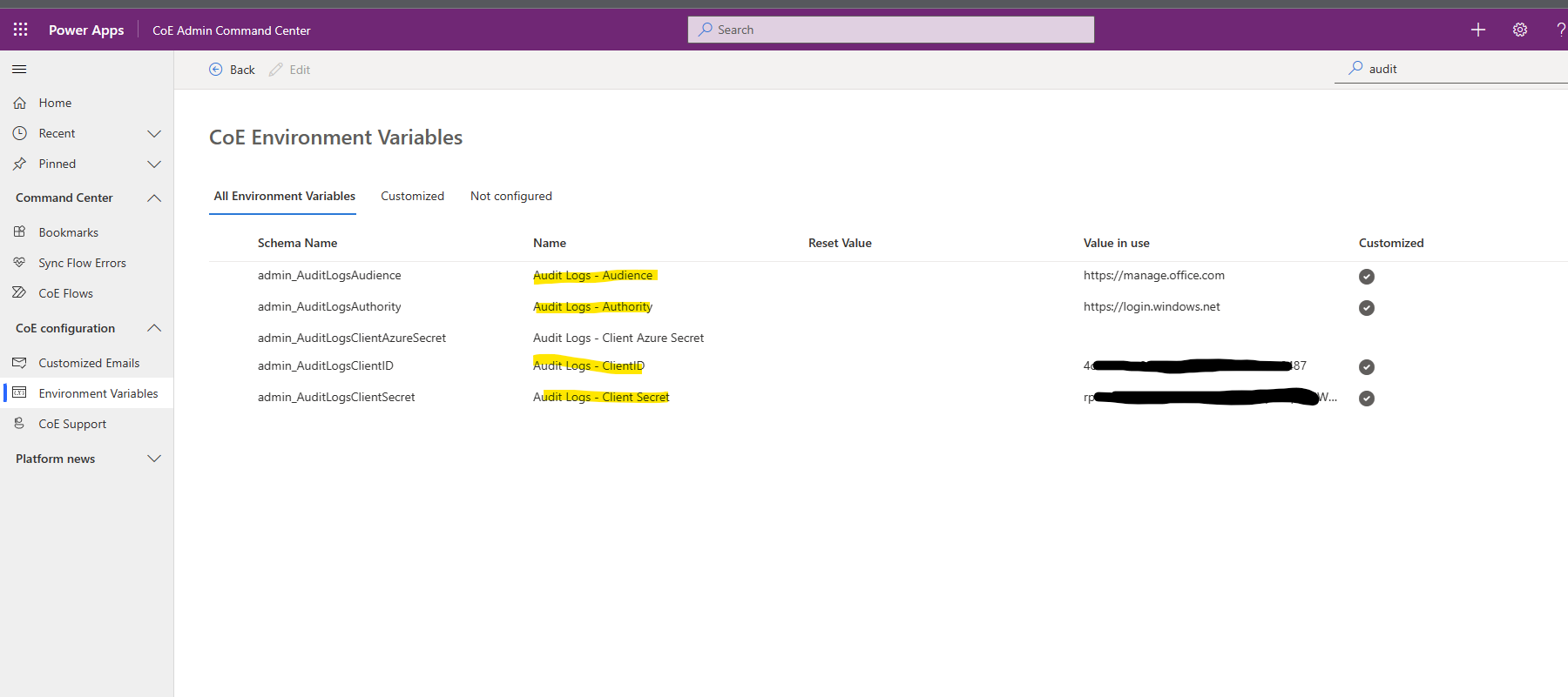 [CoE Starter Kit - COE new updates - help setting up new audit logs ...