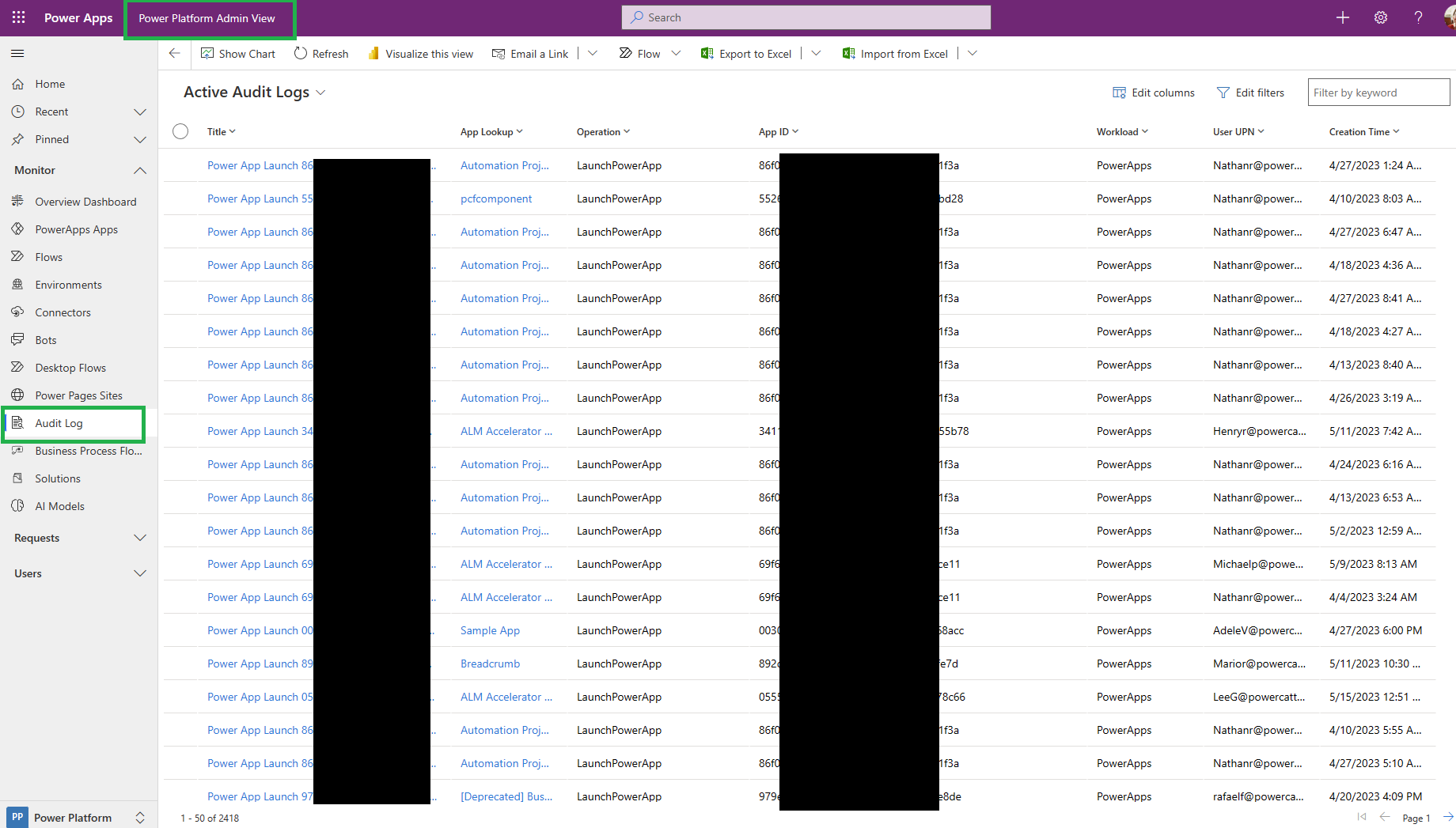 [CoE Starter Kit - BUG] after upgrading Audit Log component, fail to load data into Audit Log ...