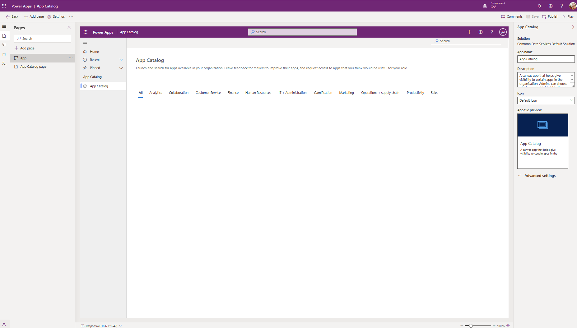 [CoE Starter Kit - BUG] Blank Error when attempting to Edit "App Catalog" (Core components ...
