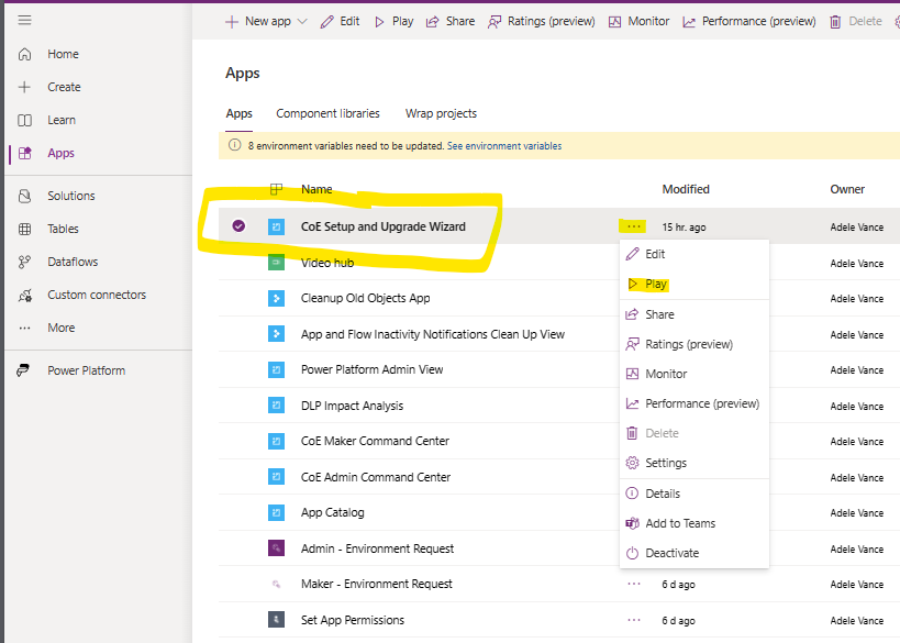 [CoE Starter Kit - BUG] Unable to start flows due to connection references missing connections ...