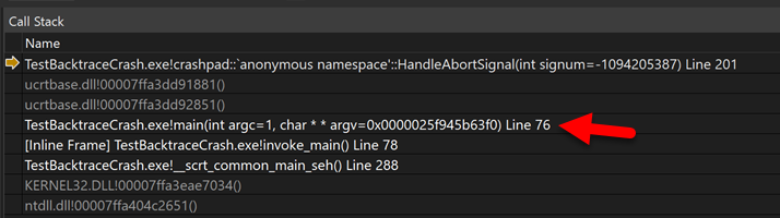 An abort() or _purecall() on main native thread causes unhandled exception "0x40000015: %hs ...