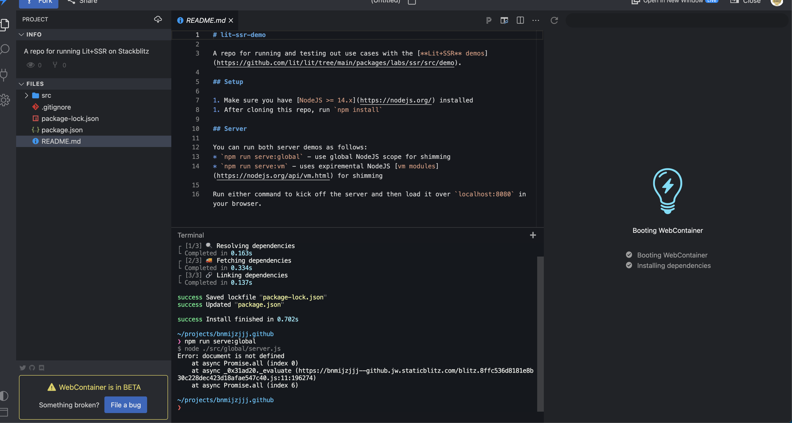 [SSR] Running Lit SSR on Stackblitz · lit lit · Discussion #2087 · GitHub