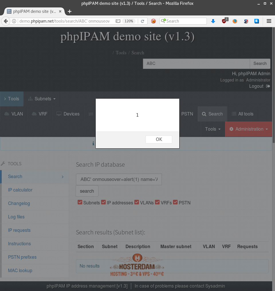 XSS in search bar · Issue #1402 · phpipam/phpipam · GitHub
