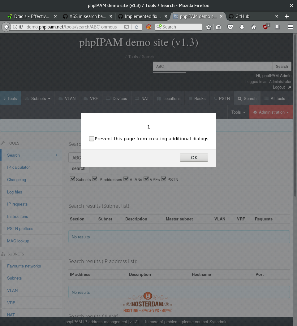 XSS in search bar · Issue #1402 · phpipam/phpipam · GitHub