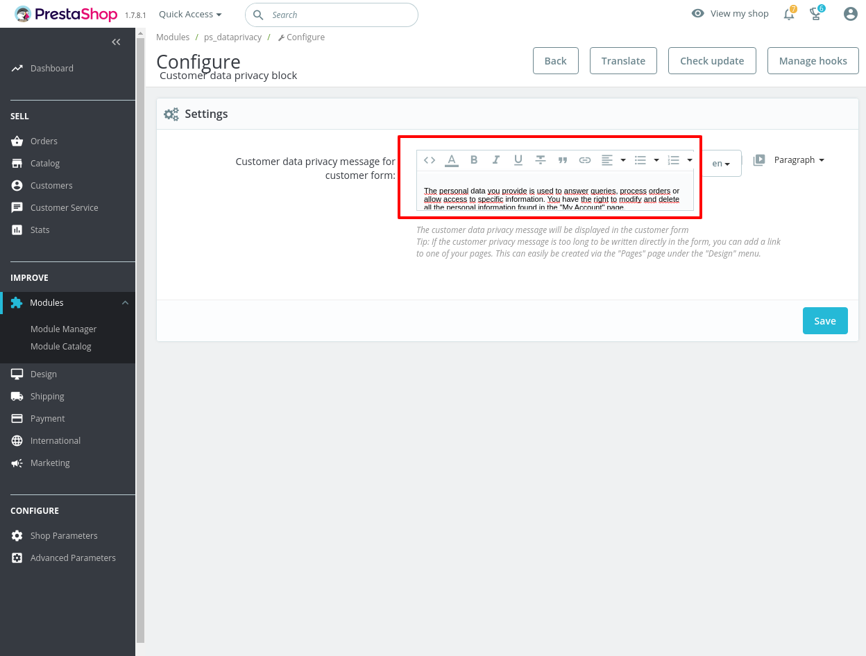 BO - dataprivacy module - Bad display of Customer data privacy block when changing the language ...